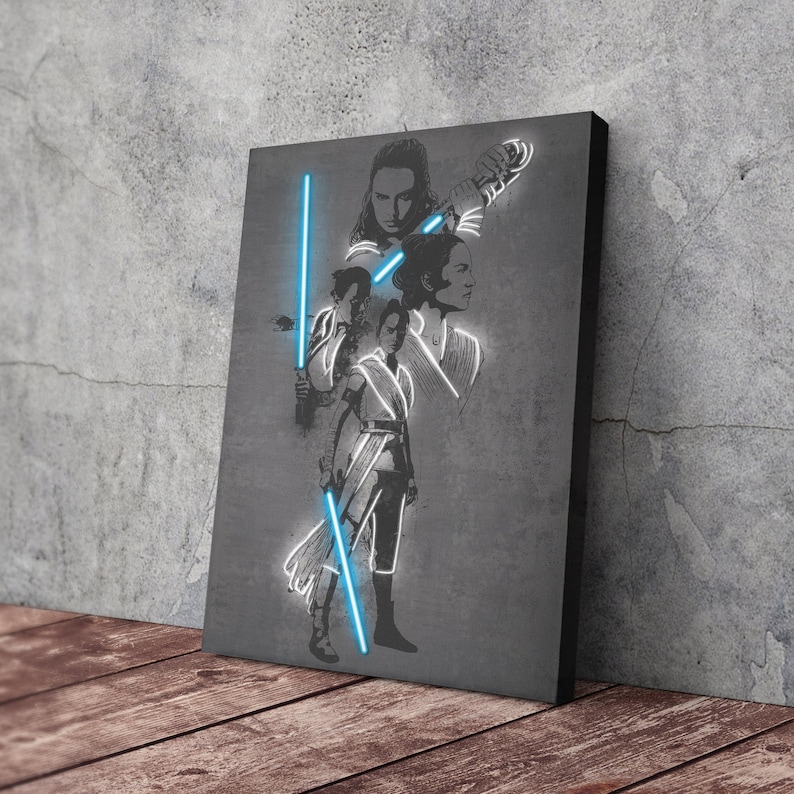 Rey Skywalker Poster Neon Star Wars Canvas Wall Art Home Decor Framed ...