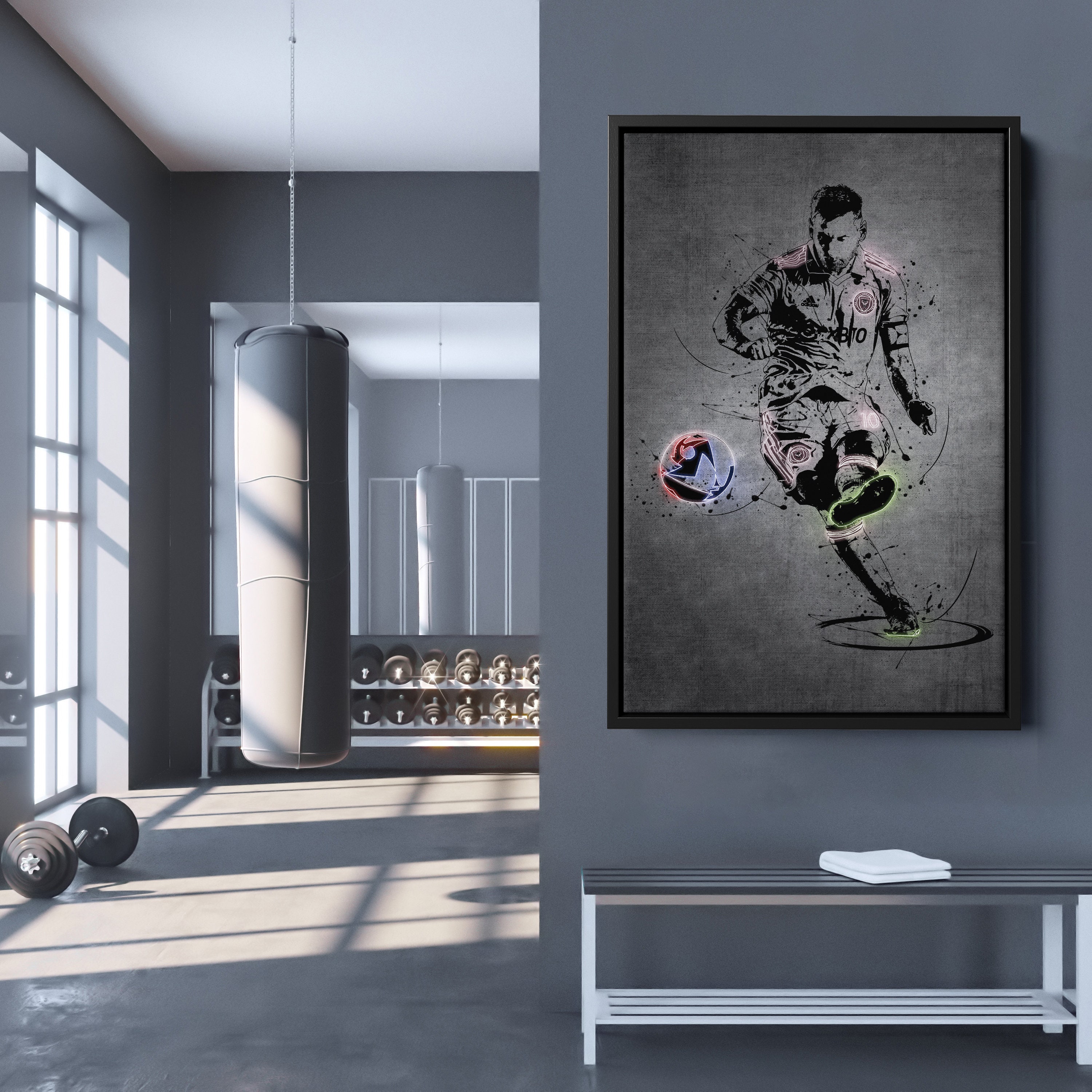 Lionel Messi Poster Neon Effect Canvas Wall Art Home Decor Framed ...