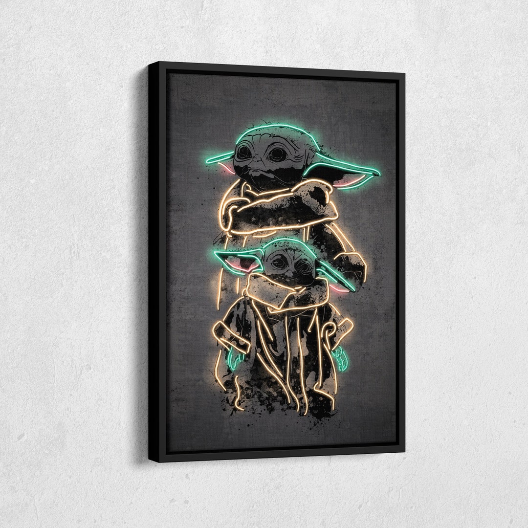 Grogu Poster Neon Star Wars Canvas Wall Art Home Decor Framed Poster ...