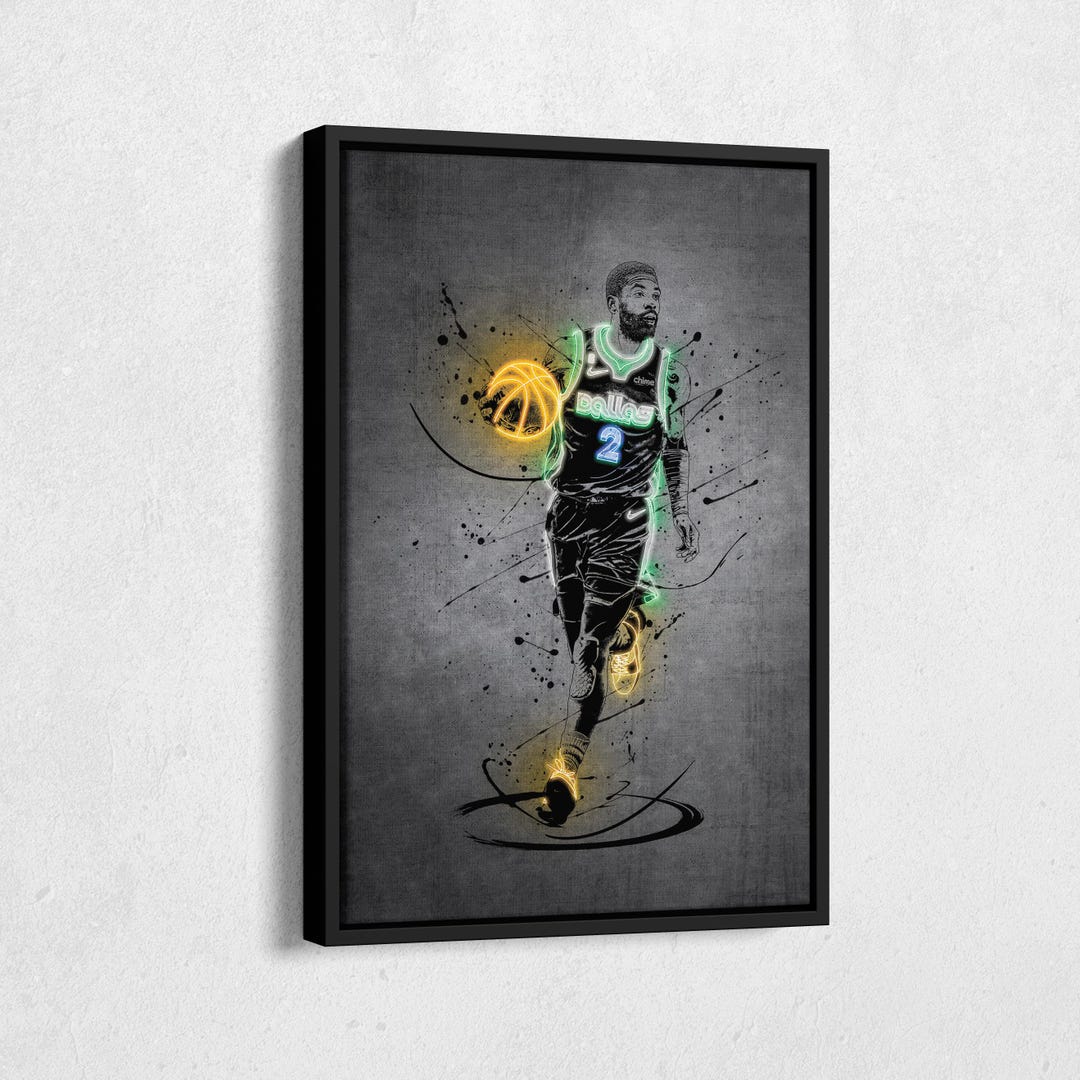Kyrie Irving Neon Poster Dallas Mavericks #2 NBA Framed Canvas Wall Art ...