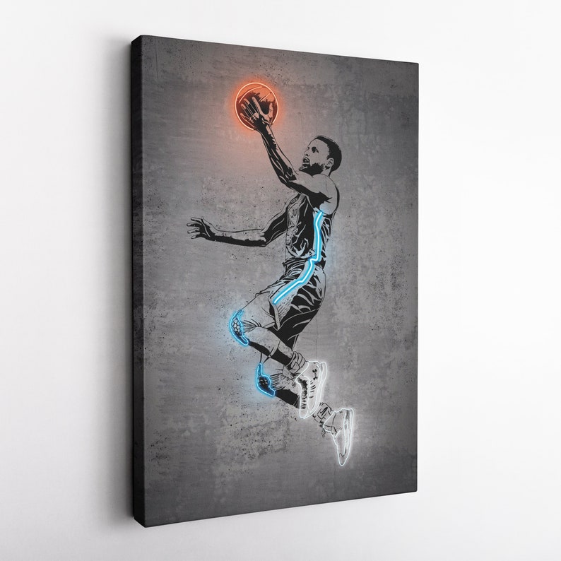 Stephen Curry Poster Neon Golden State Warriors NBA Canvas Wall Art ...