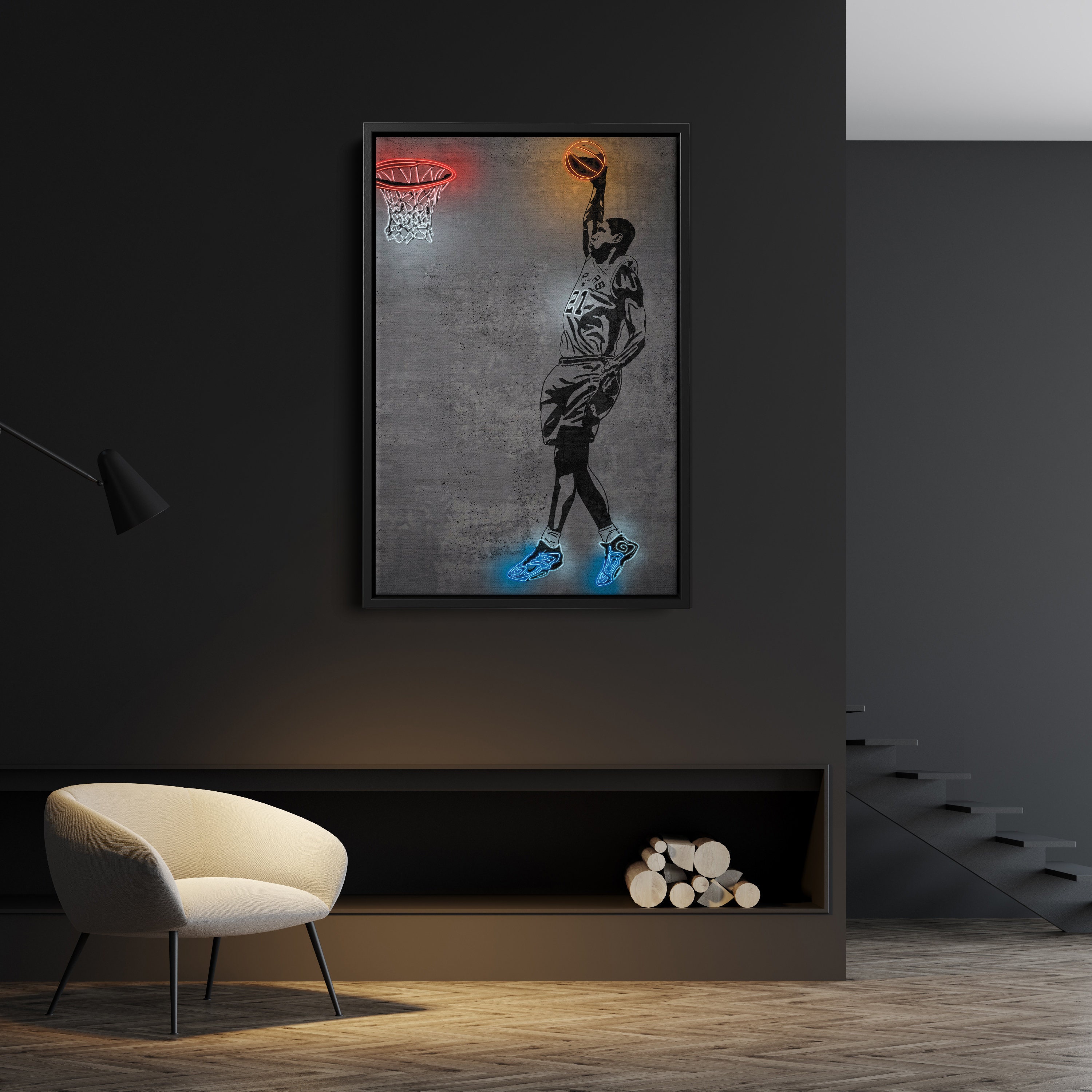 Tim Duncan Poster Neon Dunk San Antonio Spurs NBA Canvas Wall Art Home ...