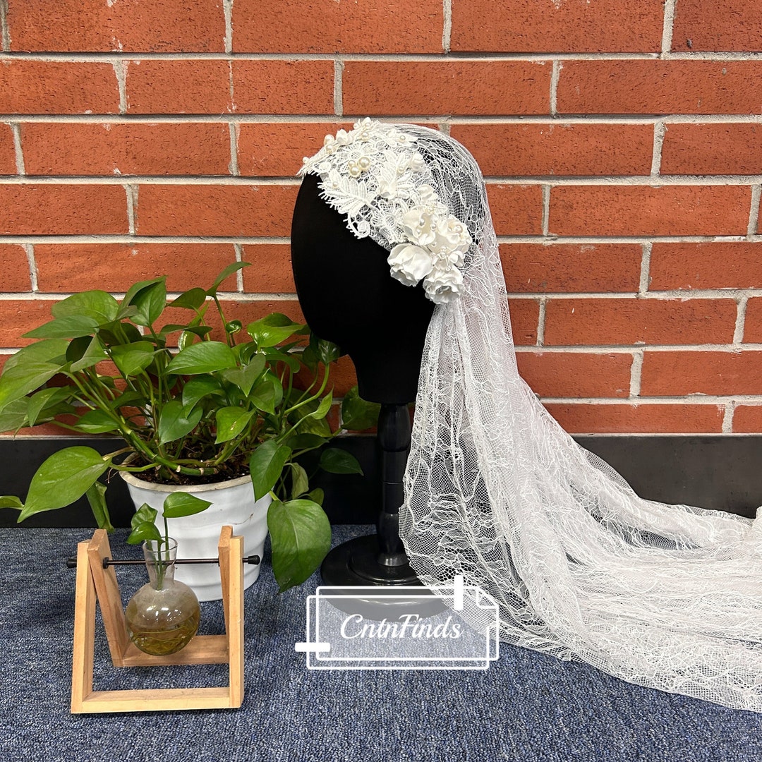 Vintage Rose Flower Juliet Cap Veil, Soft Lace Tulle Cap Veil, Bridal ...