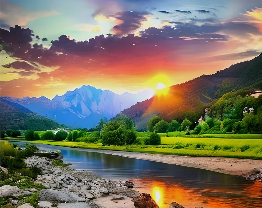 Diamond Painting, Framed 5D Mountain Sunrise 20”X16” All-in-one DIY Kit ...