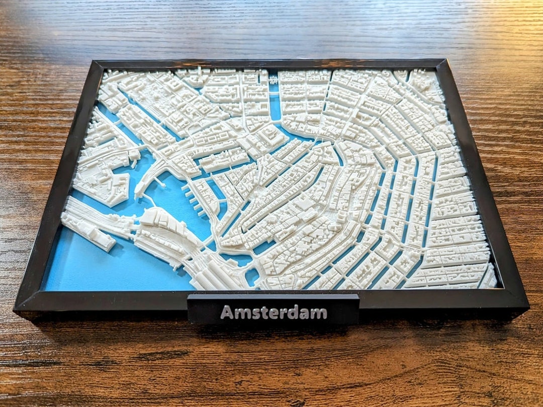 Amsterdam - 3D Topographical Map in Black Frame - Etsy