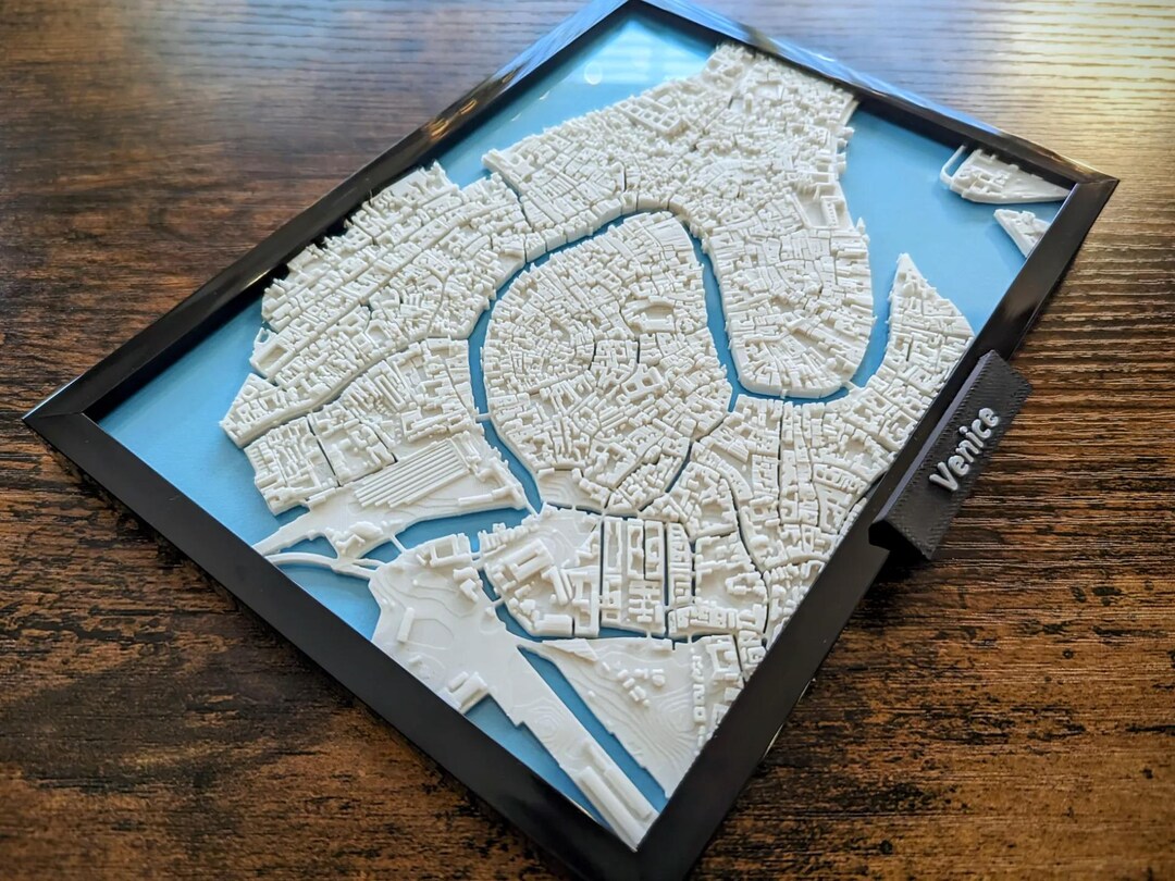 Venice - 3D Topographical Map in Black Frame - Etsy