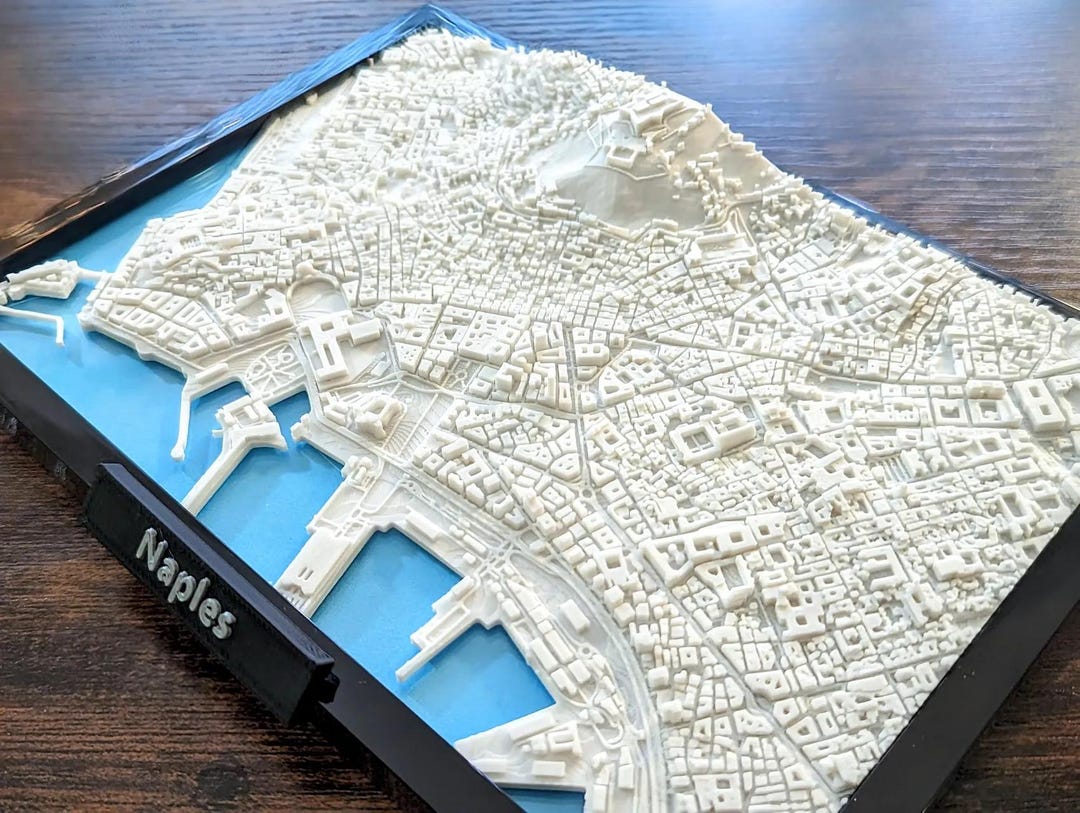 Naples - 3D Topographical Map in Black Frame - Etsy