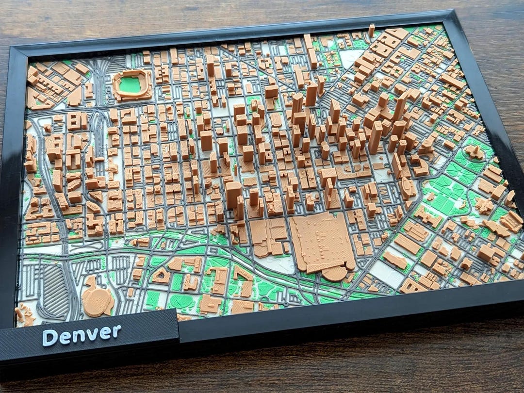 Denver - Multicolor 3D Topographical Map in Black Frame - Etsy