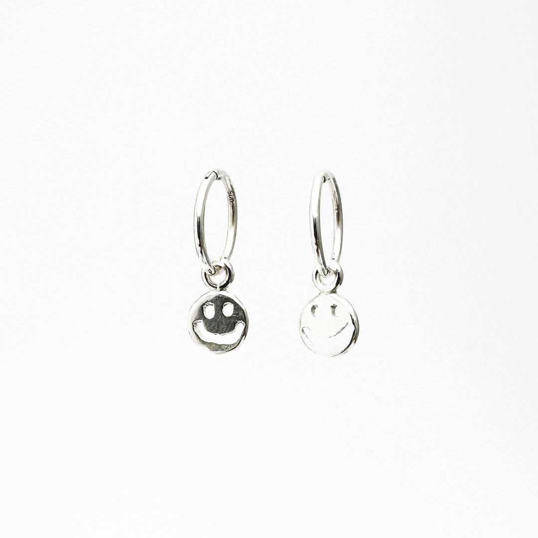 Smiley Face Sleepers - Small Cut Out Smile Face Charm Sleeper Hoop in ...