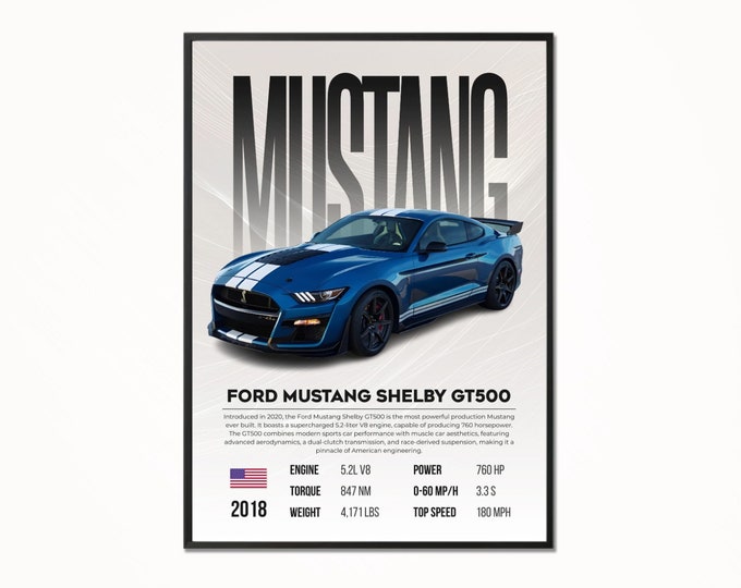 Ford Mustang Shelby GT500 Poster Digital Download Hyper Car Poster ...