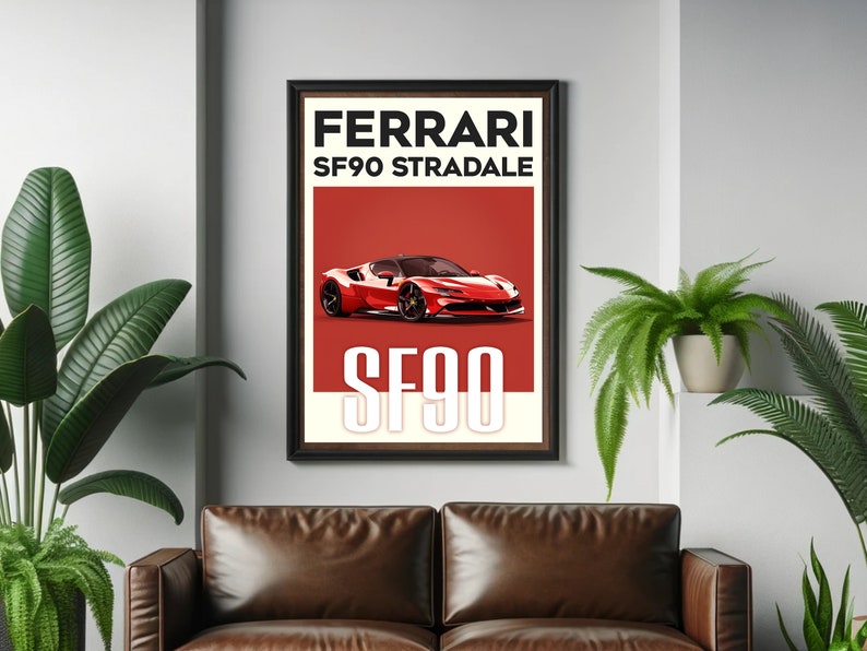 Ferrari SF90 Stradale Illustrated Poster Digital Download Car Poster ...