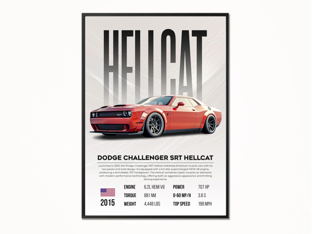 Dodge Challenger SRT Hellcat Orange Poster Digital Download Hyper Car ...