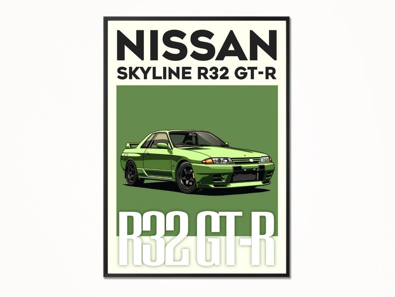 Nissan Skyline R32 GT-R Green Illustrated Poster Digital Download Car ...
