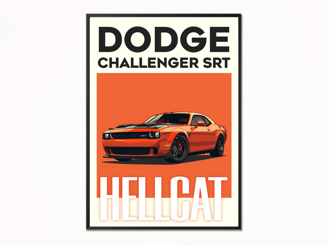 Dodge Challenger SRT Hellcat Orange Illustrated Poster Digital Download ...
