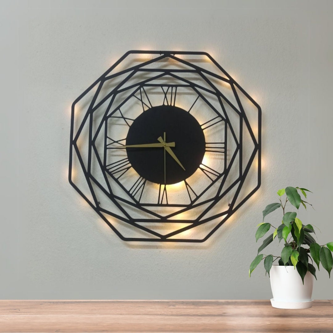 Octagonal Modern Wall Clock, Roman Numeral Wall Clock, Luminous Wall ...