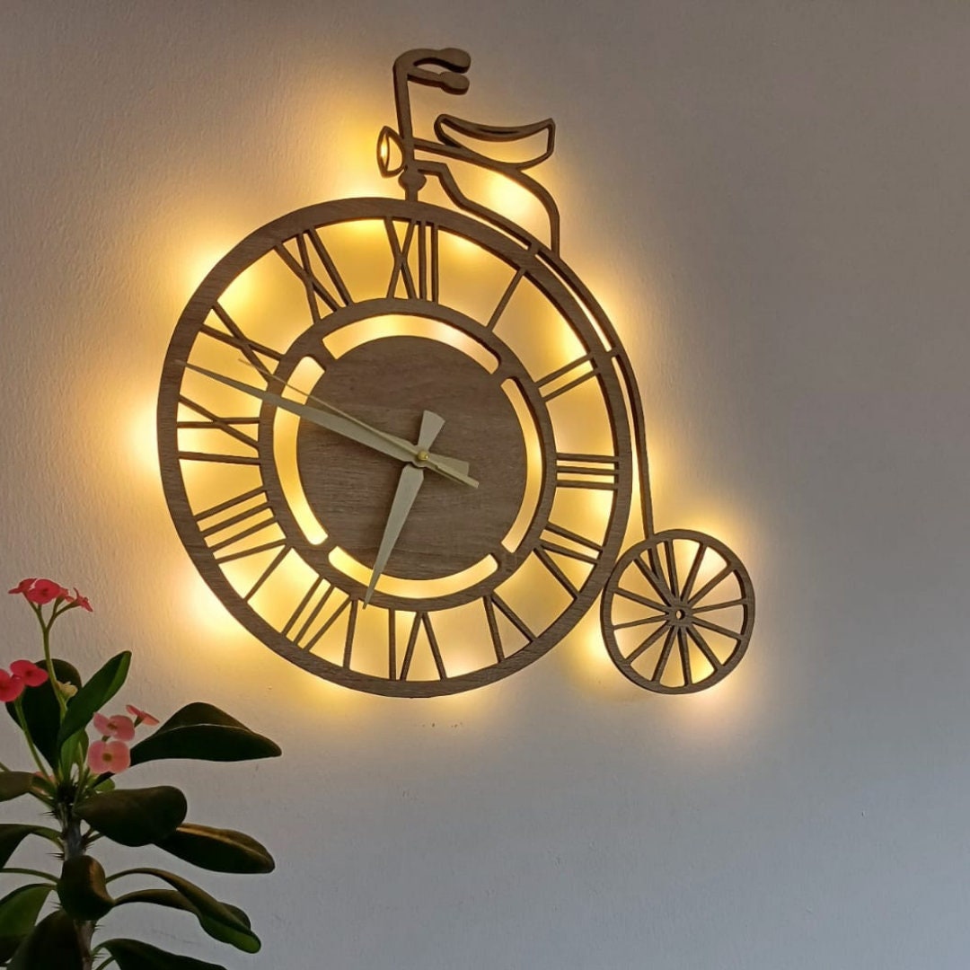 Bicycle Design Illuminated Wall Clock, Modern Wall Clock, Wall Clock ...