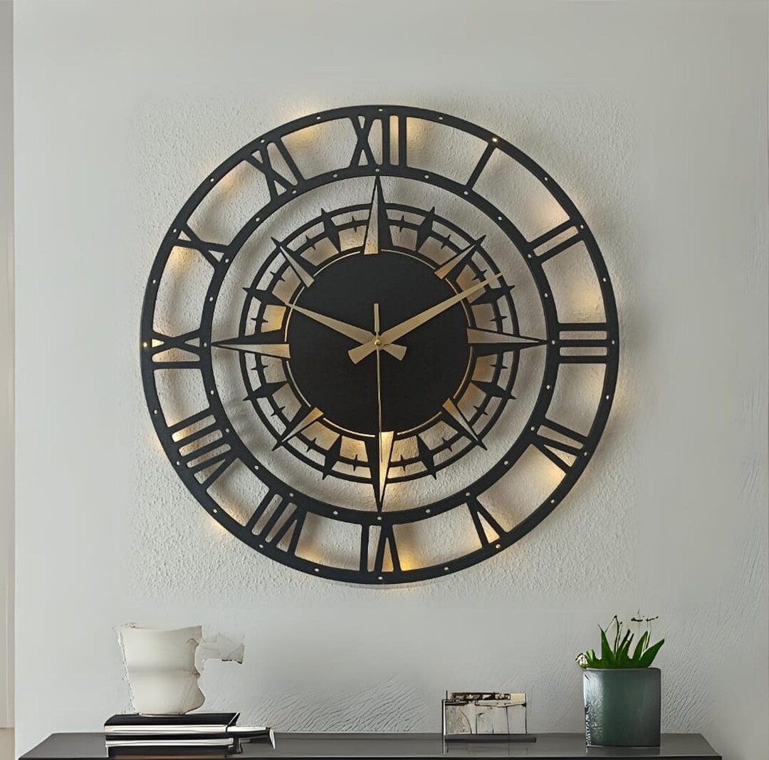 Stylish Wall Clock With Compass Roman Numerals, Modern Wall Clock ...