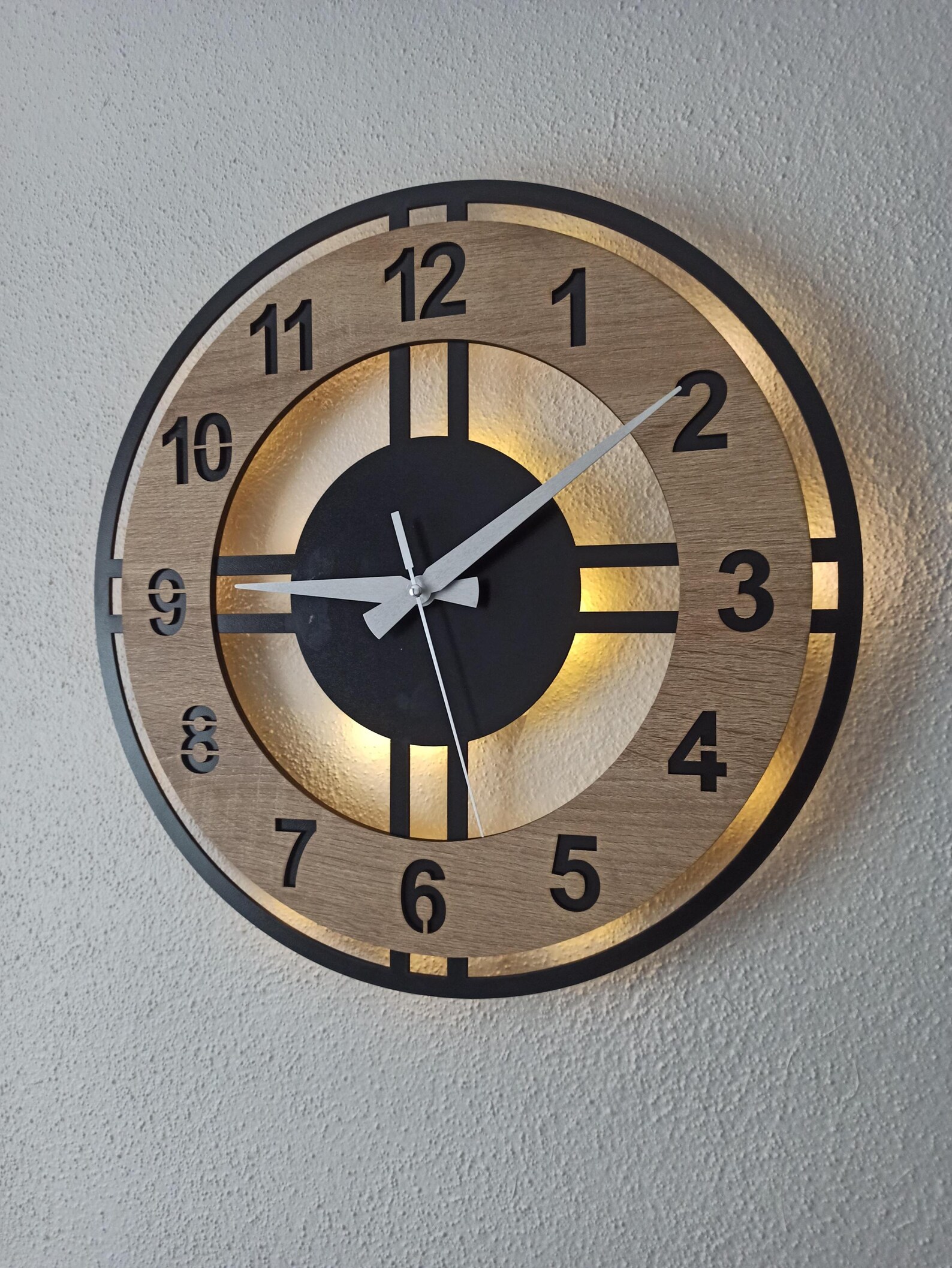 Large Illuminated Wall Clock, Modern Wall Clock, Design Clock, Rustic ...