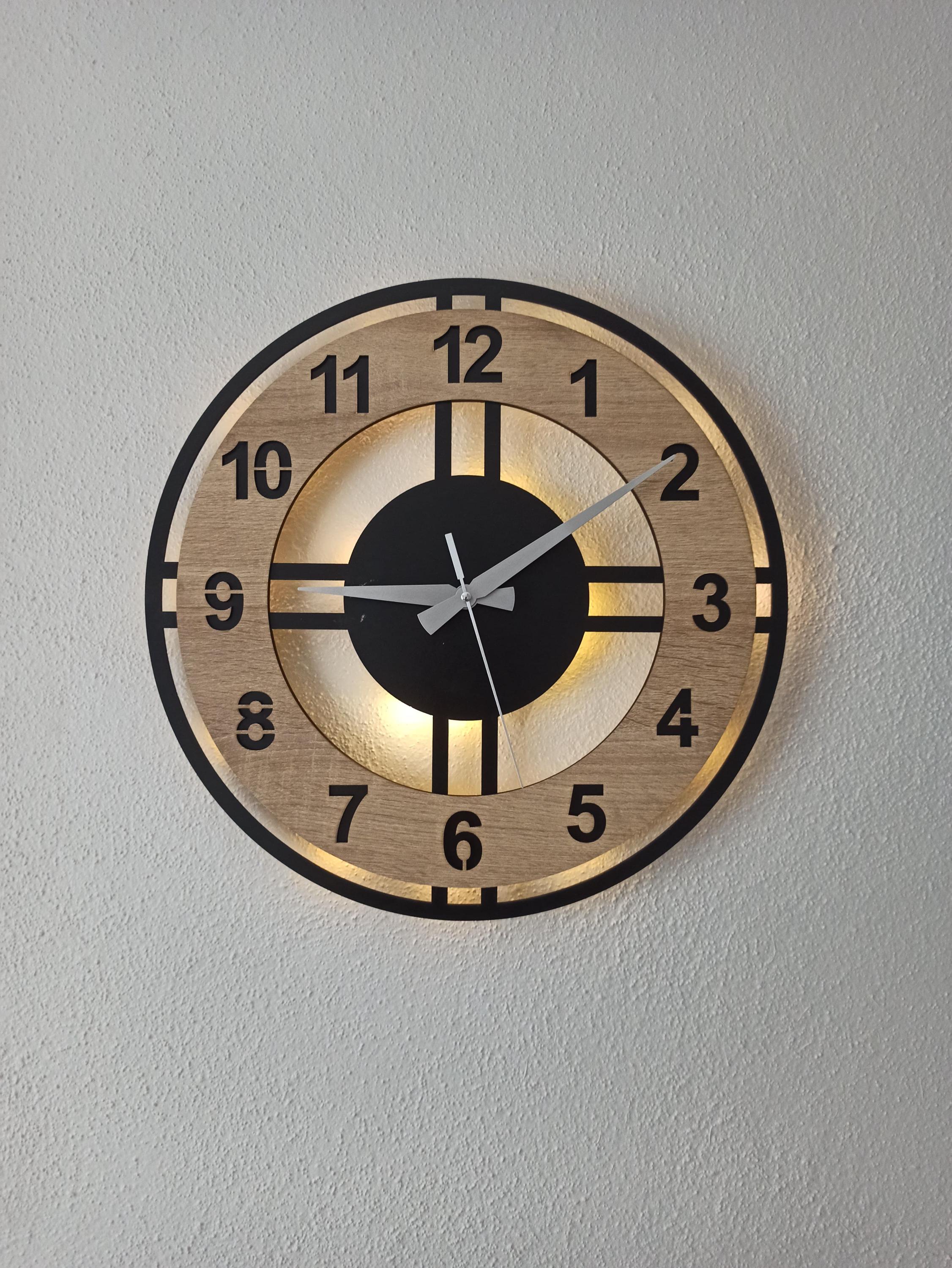 Large Illuminated Wall Clock, Modern Wall Clock, Design Clock, Rustic ...