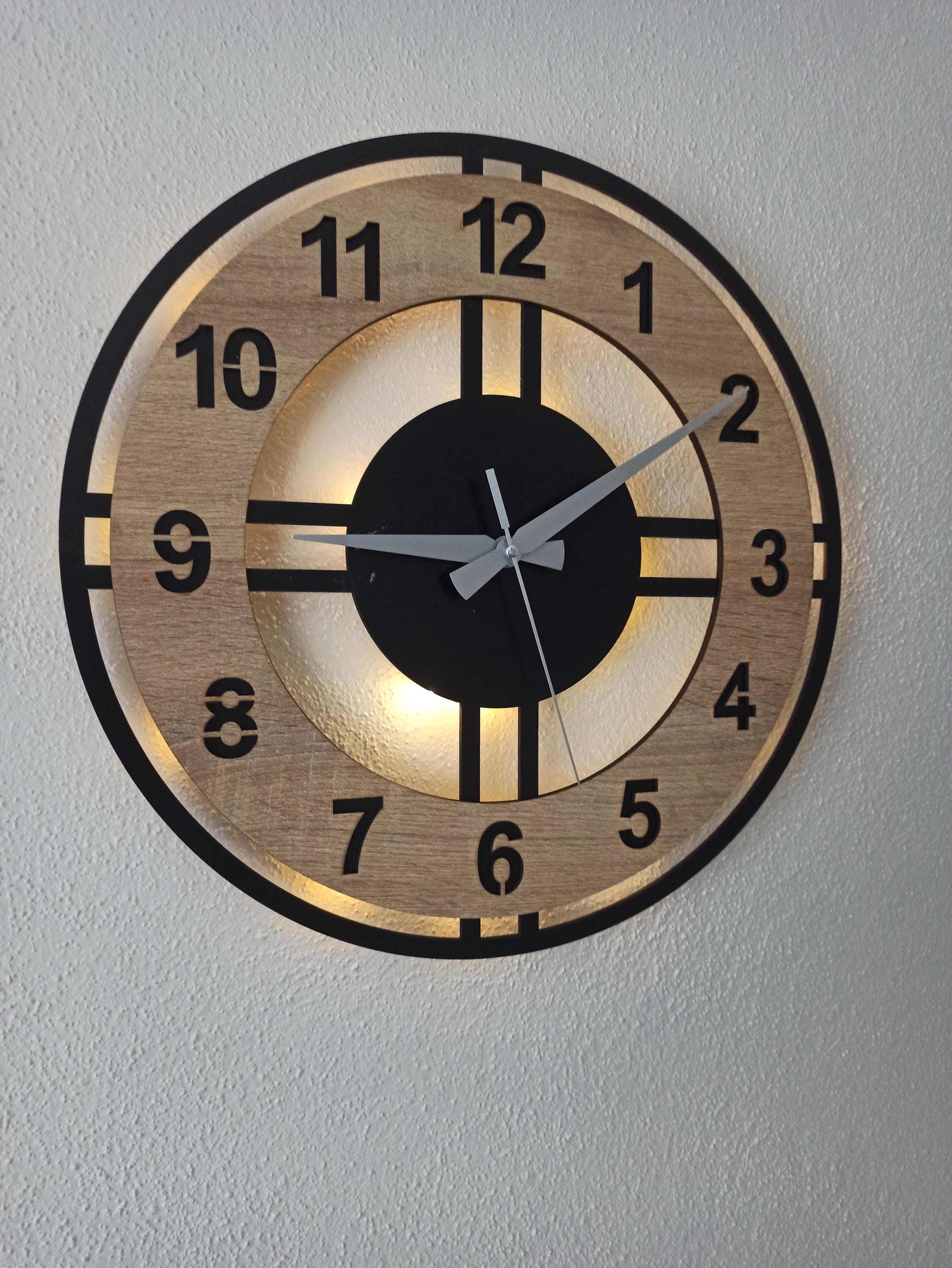 Large Illuminated Wall Clock, Modern Wall Clock, Design Clock, Rustic ...