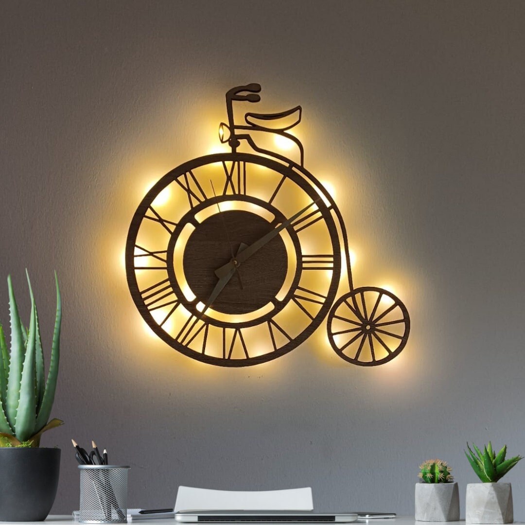 Bicycle Design Illuminated Wall Clock, Modern Wall Clock, Wall Clock ...