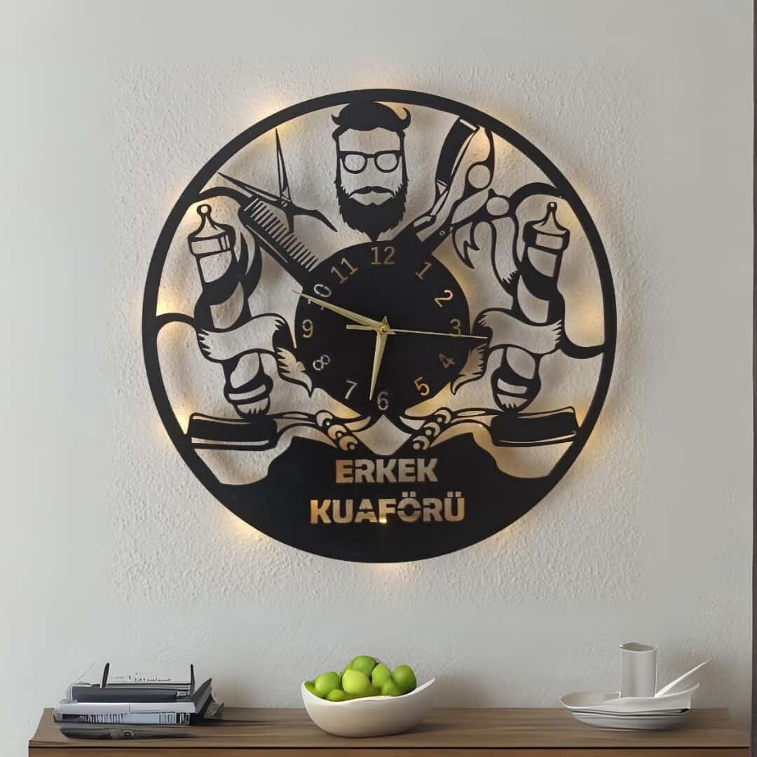 Personalized Wall Clock for Men's Hairdressers, Illuminated Wall Clock ...