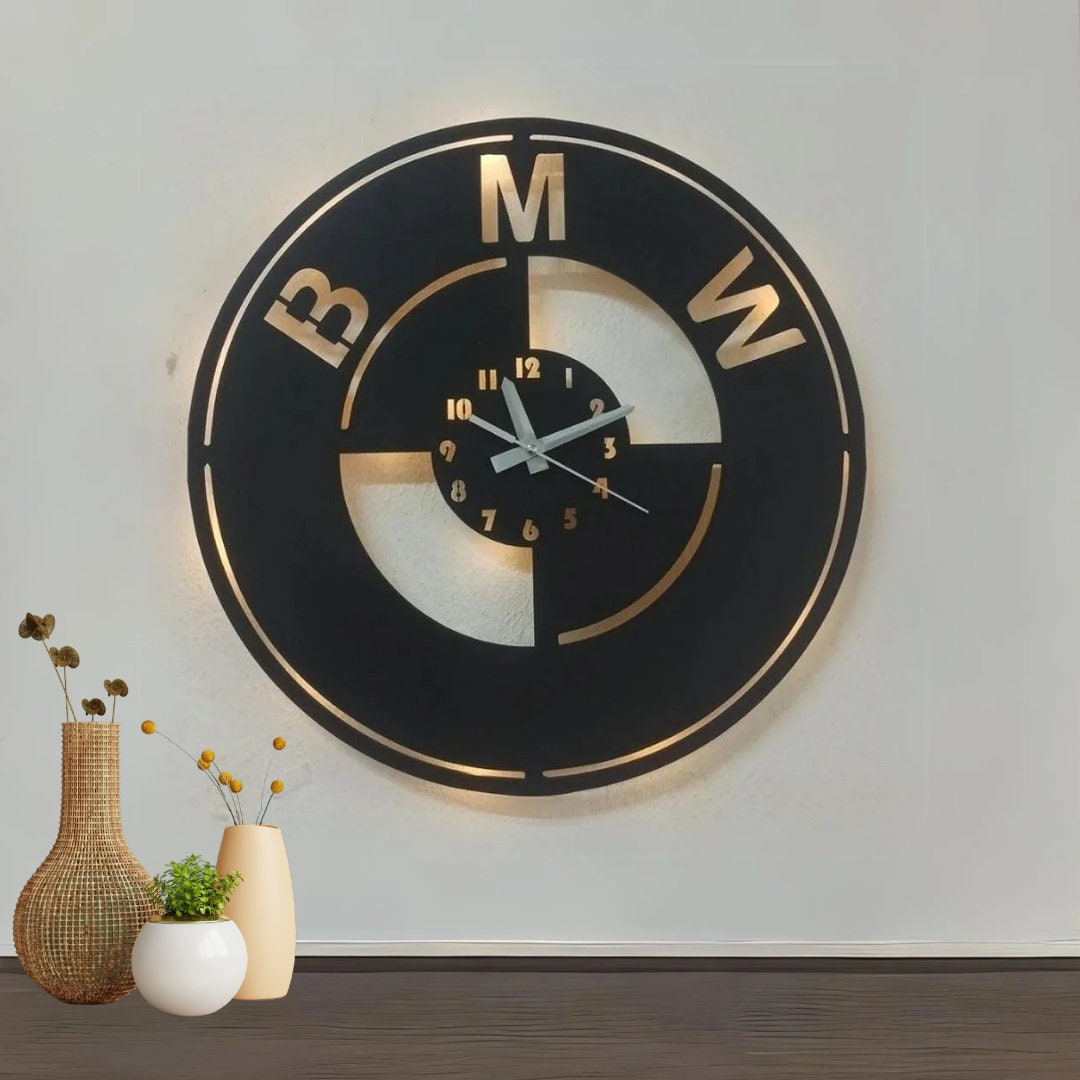 Bmw Logo Design Wall Clock, Bmw Luminous Wall Clock, Gift for Boyfriend ...