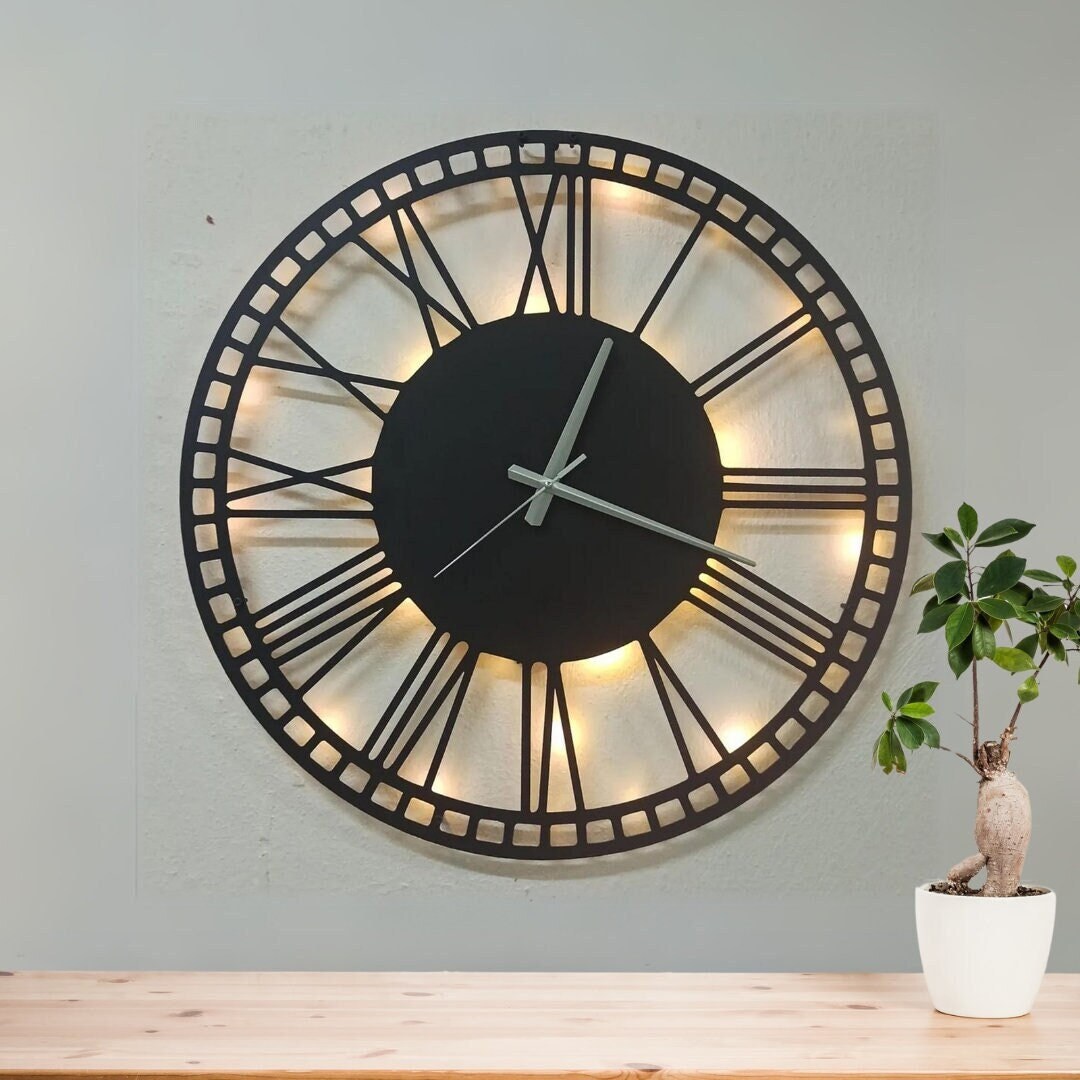 Elegant Luminous Roman Numeral MDF Wall Clocks, Rustic Roman Numeral ...