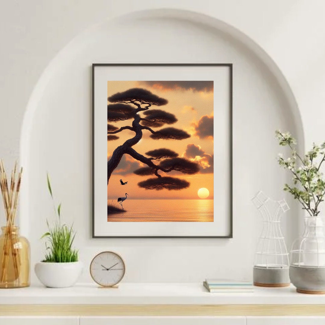 Japanese Lone Pine With Crane ippon Sugi & Tsuru - Etsy