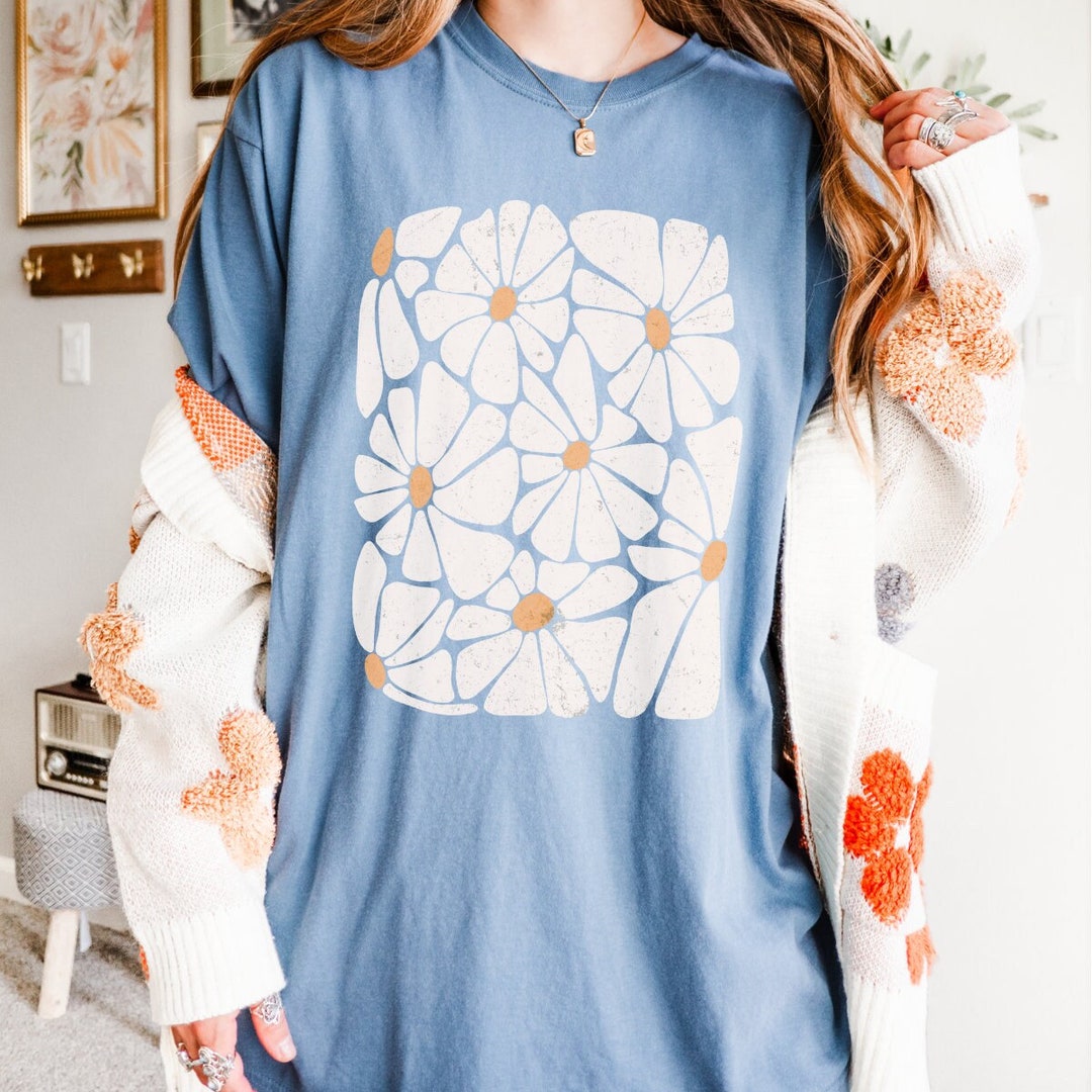 Daisy Floral Heavyweight T-shirt, Floral T-shirt, Loose Fit T-shirt ...