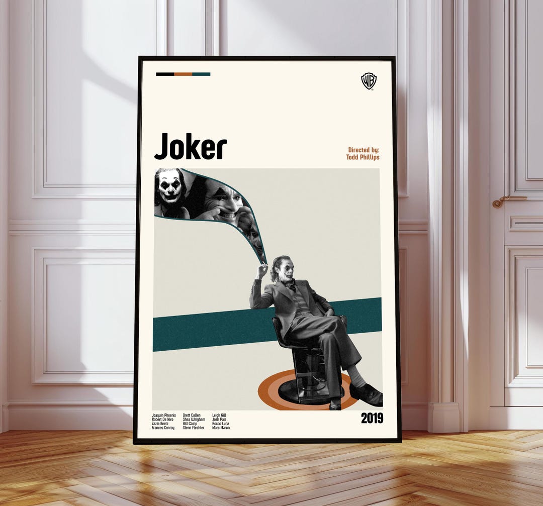 Retro JOKER Movie Poster, Joaquin Phoenix, Mid Century Modern Art ...