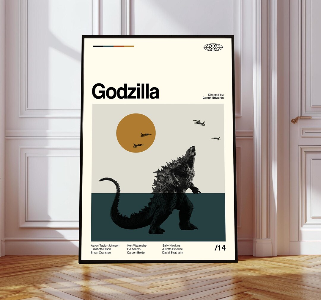 Godzilla Poster, Minimalist Poster, Godzilla Wall Art, Mid Century ...