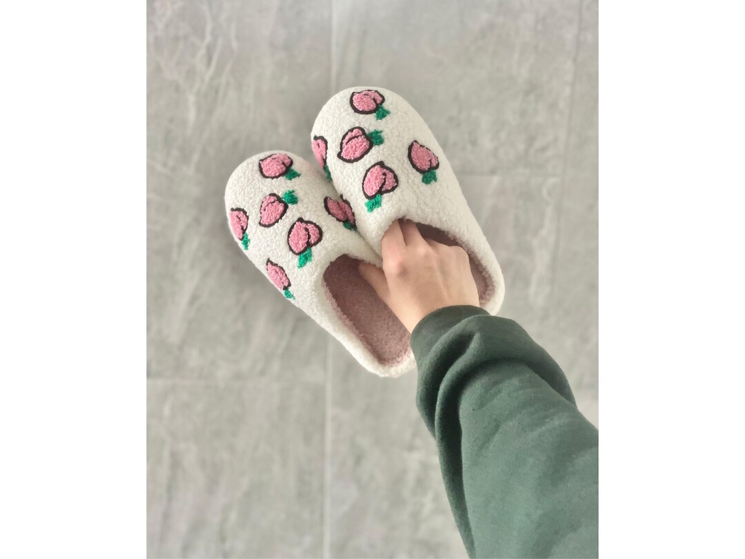 Pink Peach Slippers Soft Comfy Fruit Mother Day Gift College Student ...