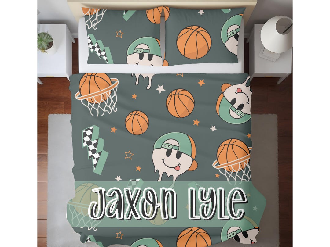 Custom Basketball Duvet Cover Set Smiley Face Trendy Boy Youth ...