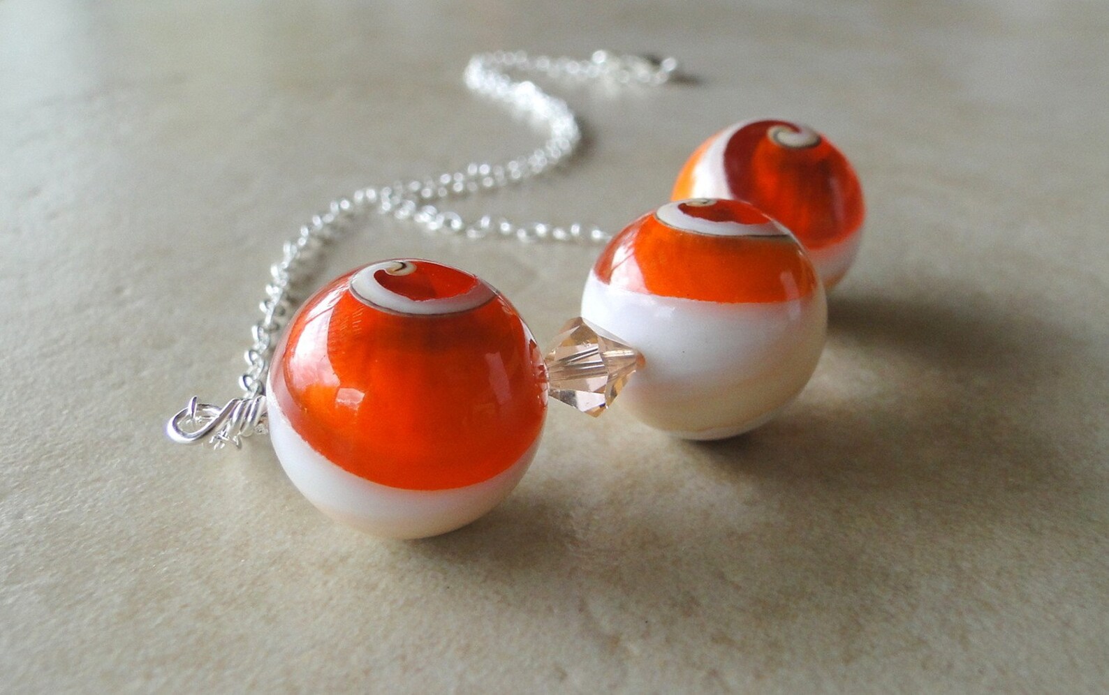 Conch Shell and Resin Bead Necklace on Sterling Silver Wire, Attached ...