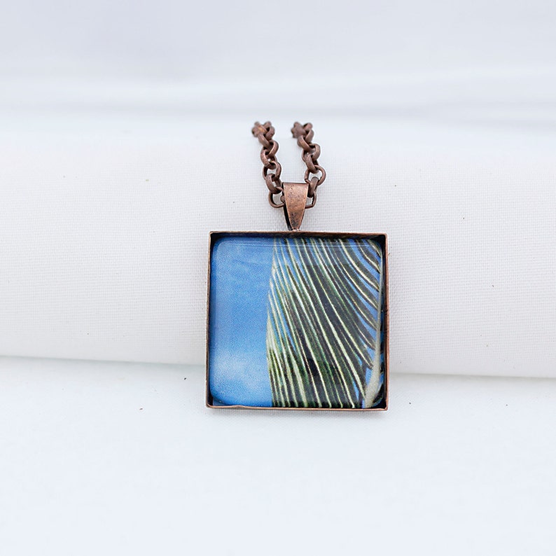 Blue Sky and Palm Trees Pendant Necklace, Vintage Copper, Photography ...