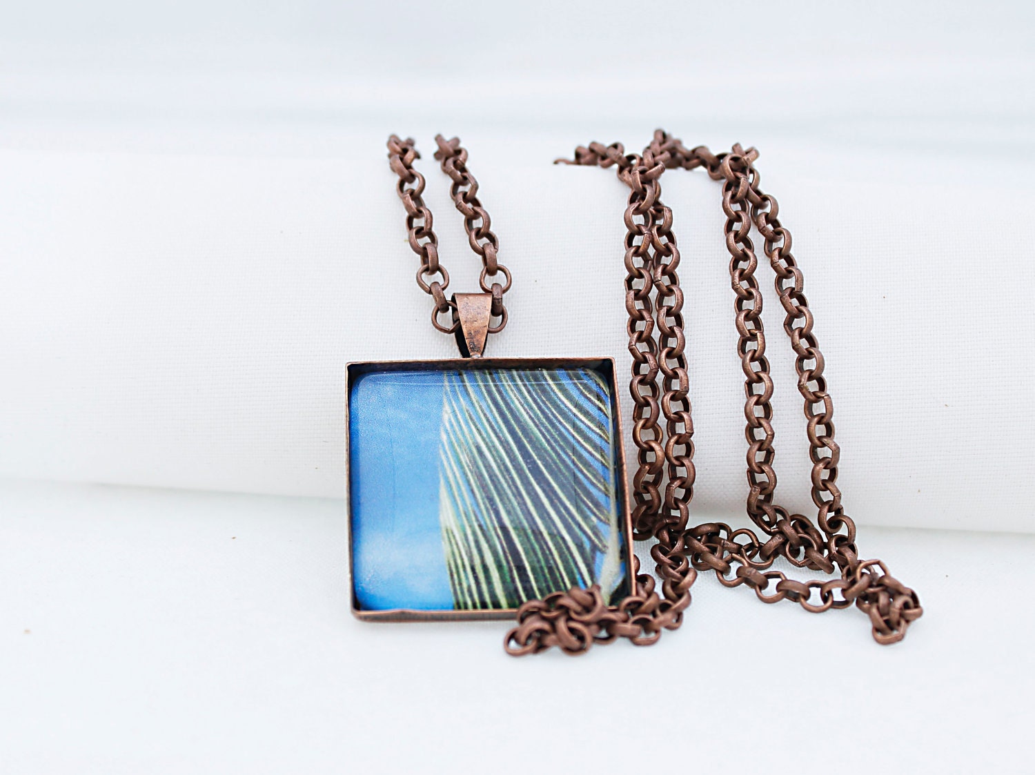 Blue Sky and Palm Trees Pendant Necklace, Vintage Copper, Photography ...