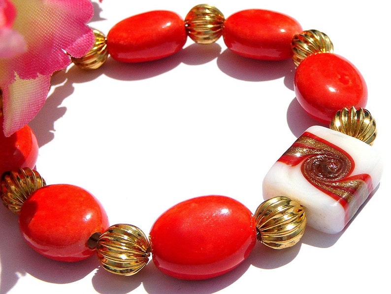 Bright Red Bracelet, Vibrant Fancy Glass Beads - Etsy