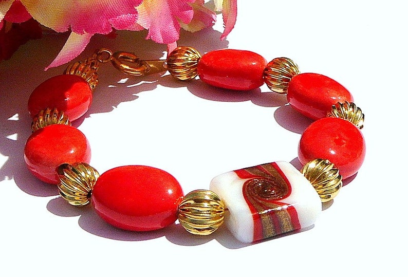 Bright Red Bracelet, Vibrant Fancy Glass Beads - Etsy