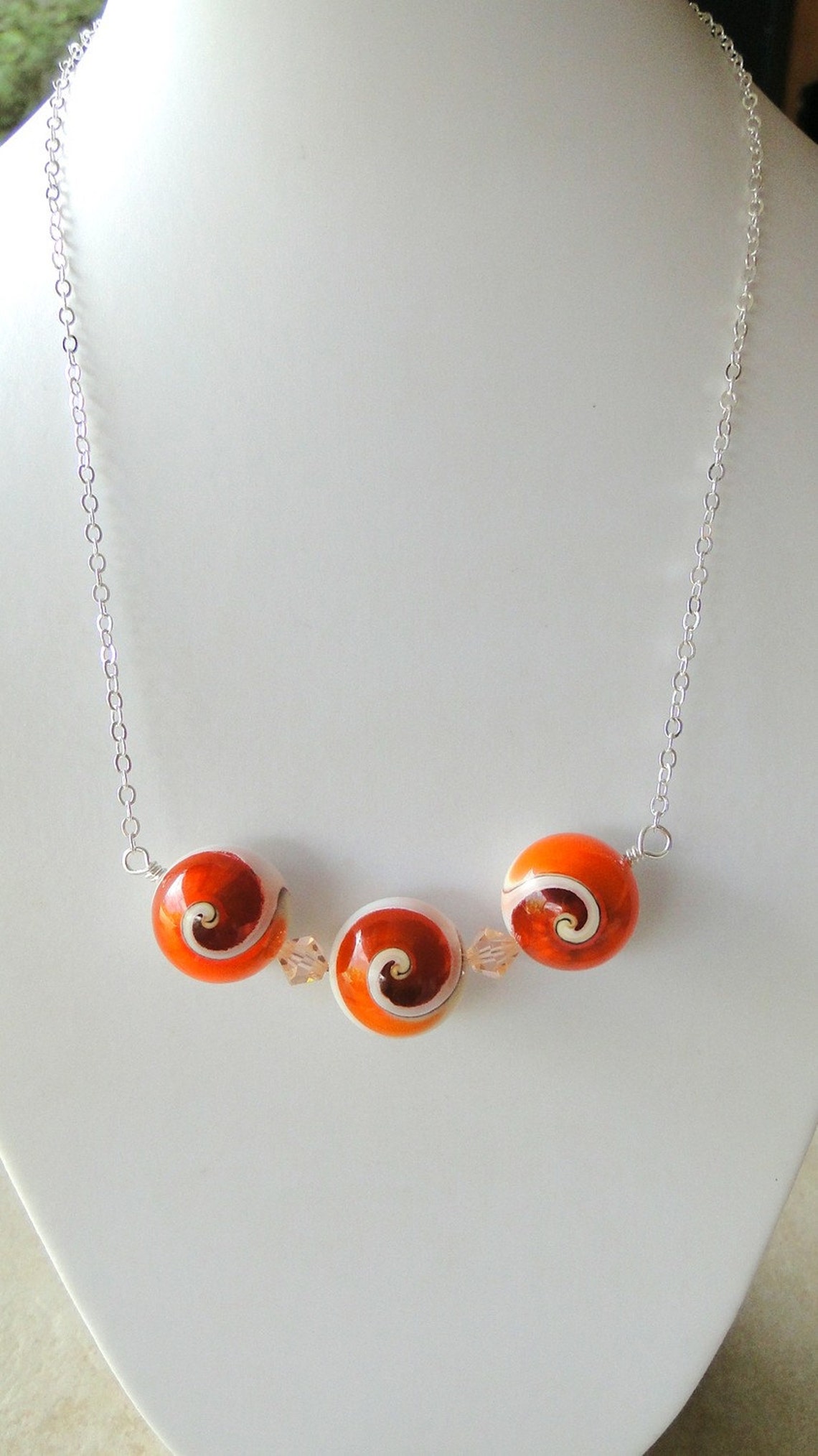Conch Shell and Resin Bead Necklace on Sterling Silver Wire - Etsy