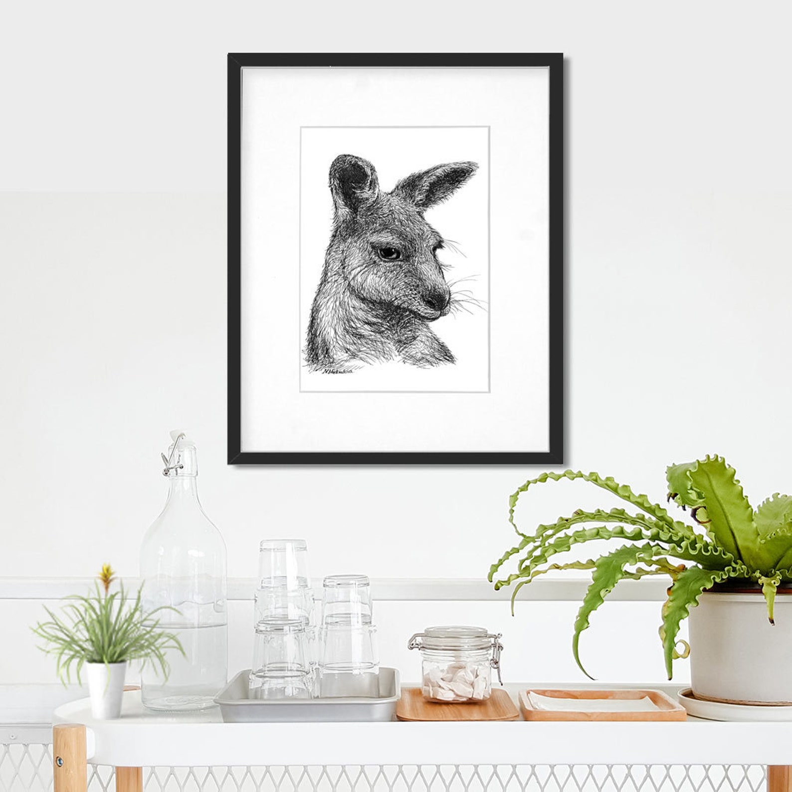 Kangaroo Art Print - Australian Wildlife Pen & Ink Illustration - Etsy ...