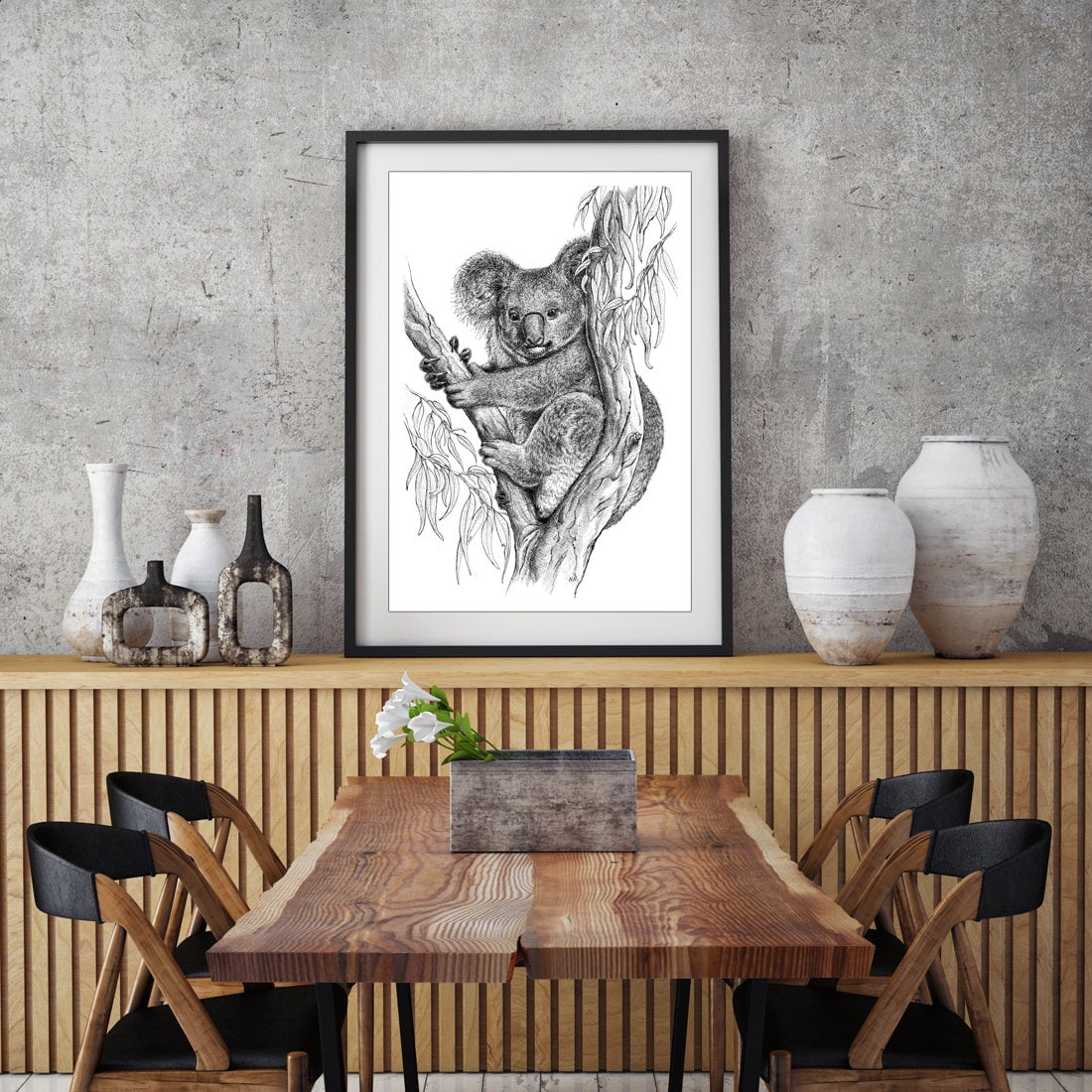 Koala Art Print Australian Animal Pen and Ink Drawing Koala Drawing ...
