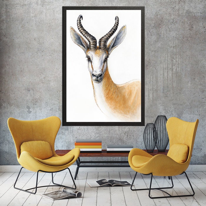 Springbok Antelope Art Print - African Safari Animal Portrait - Etsy