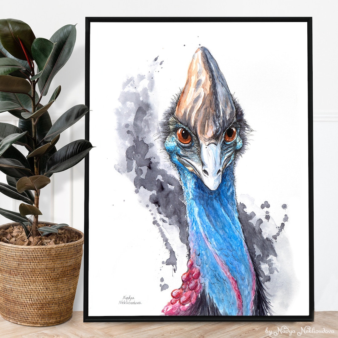 Cassowary Print - Watercolour Cassowary Art, Tropical Bird Lover Gift ...