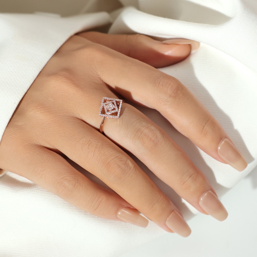 Solid Gold Stackable Ring, 14k Gold Geometrical Design Wedding Ring for ...