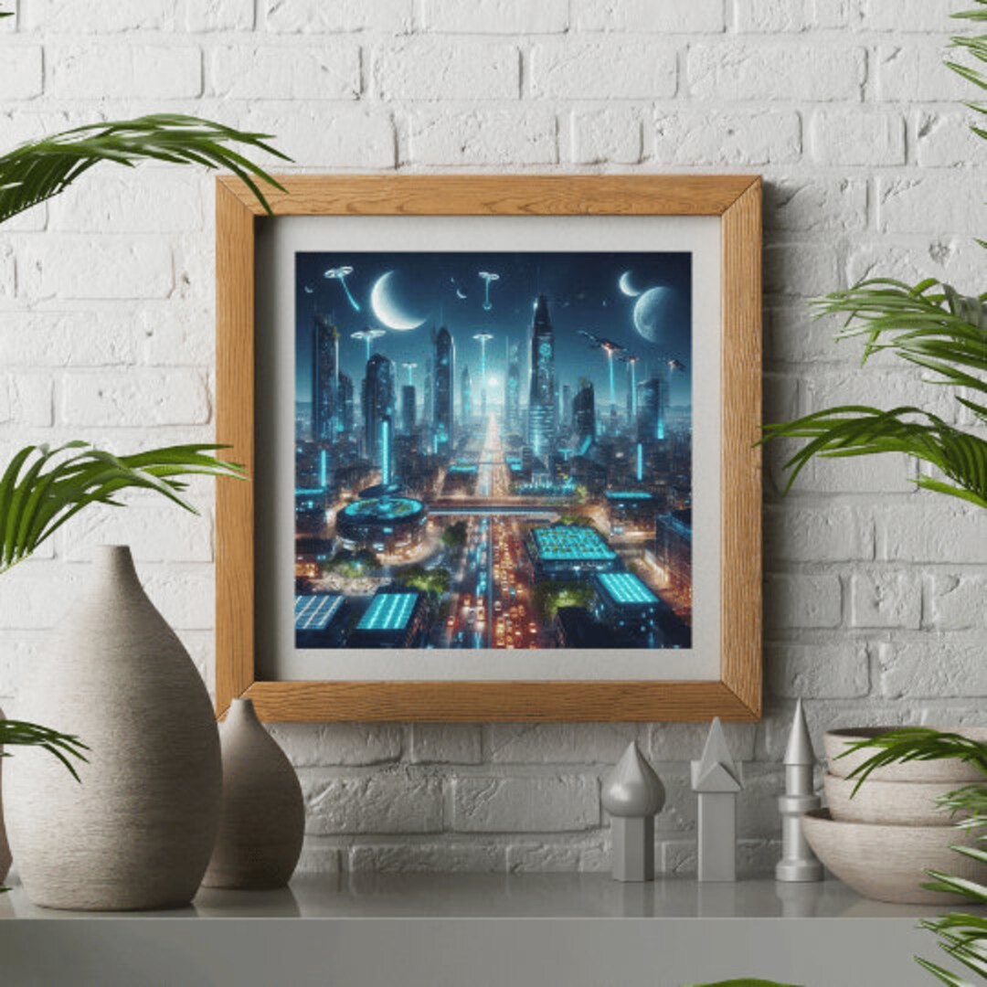 Digital Neon City Poster | Cyberpunk Art Print | Future Metropolis - Etsy