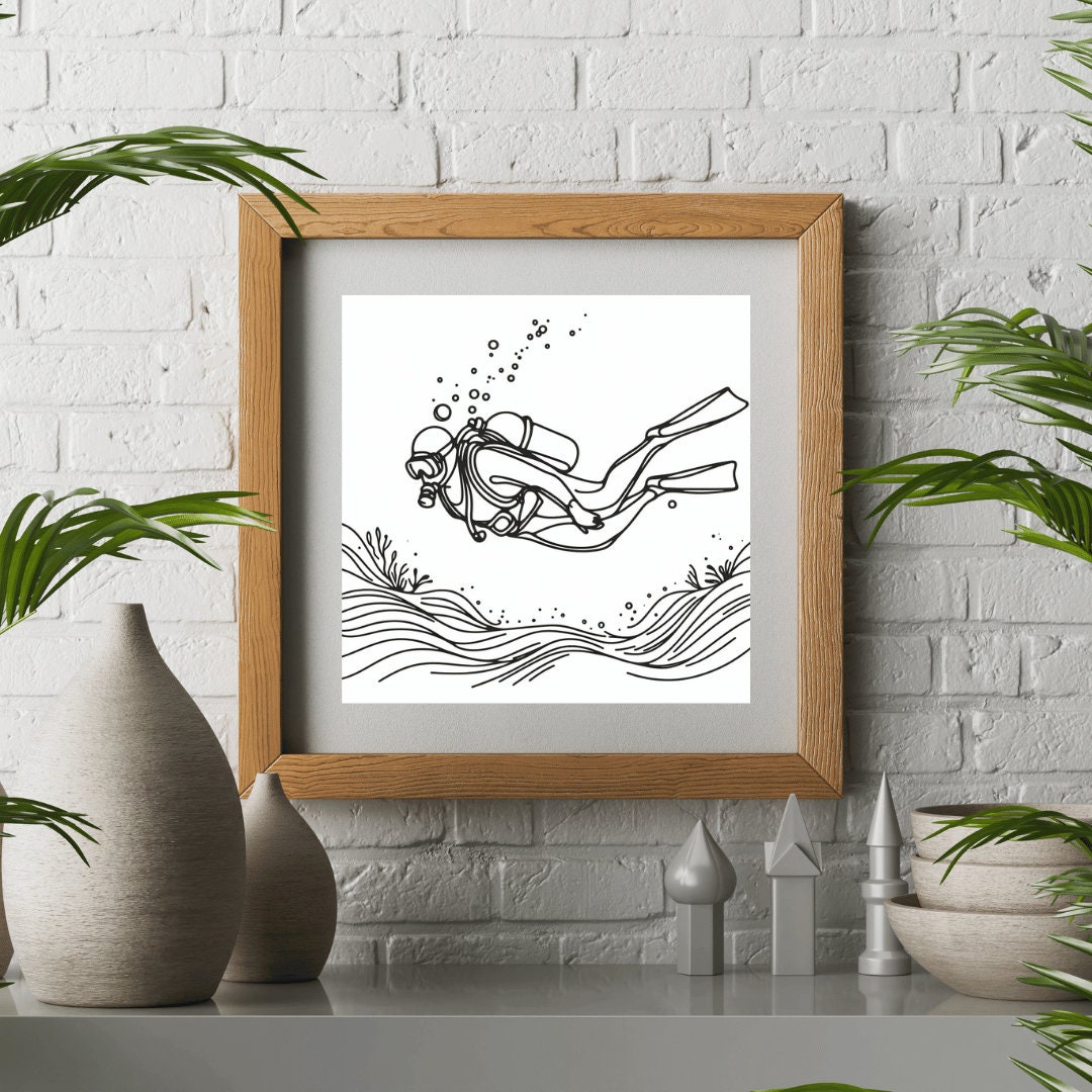 Minimalist Scuba Diver Line Art - Digital Download for Printing - Etsy