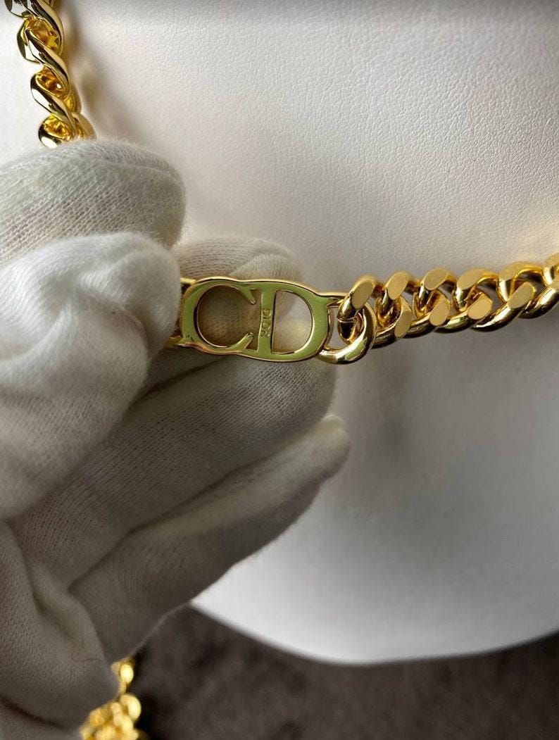 Vintage Christian Dior Gold Chain Necklace Choker - Etsy