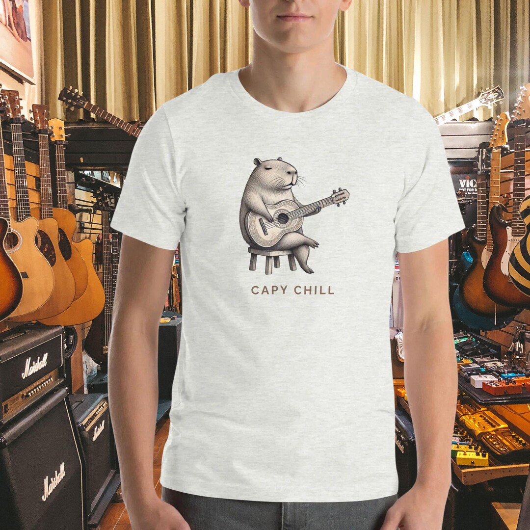 Capy Chill Guy Guitar T-shirt - Funny Capy Guitar Tee - Guitar Dad ...