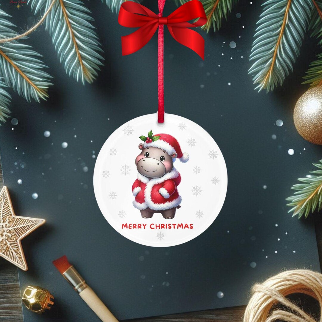 Cute Baby Pygmy Hippo Christmas Acrylic Ornament Holiday Hippo Vibes ...